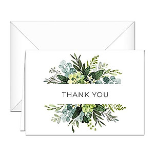 Lush Greenery Thank You Notes / 24 Cards And Envelopes / 4 Green Floral Designs / 4 7/8" x 3 1/2" Thanks Cards/Made In The USA
