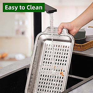 DOXILA Over the Sink Colander Strainer Basket - Kitchen Essentials for New Home-Expandable to Fit Most Sinks - Stainless Steel, Wash Vegetables and Fruits, Drain Cooked Pasta and Dry Dishes