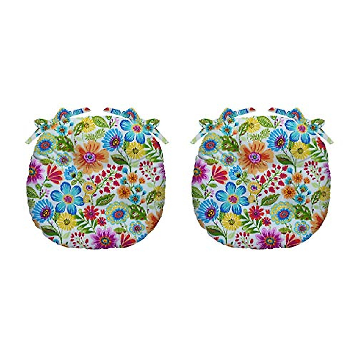 RSH Décor Indoor Outdoor Patio Furniture Set of 2 Tufted Bistro Round Chair Seat Cushion Pads with Ties ~ Available in 4 Sizes & Various Fabrics - 20" Gregoire Fresco Blue red Yellow Pink Floral