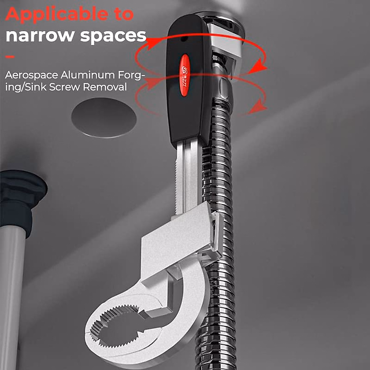 JTZXJJX Stubby Adjustable Wrench with 45MM Wide Jaw Opening for Plumbing Automotive and Industry Tight Spaces Work (Aluminum)