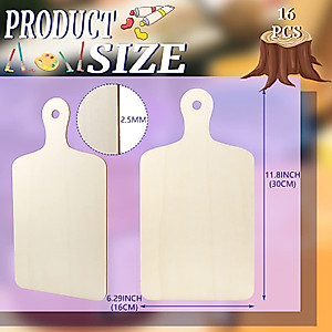 Vmiapxo 16 Pack Unfinished Wood Cutting Board Craft with Handle, Wooden Paddle Cheese Bread Board Set Chopping Board Serving Tray for Craft DIY Christmas Home Kitchen Cooking Decor (11.8" x 6.3")