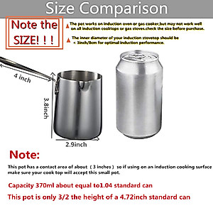 aooyaoo (12oz/370ml) Warmer Milk Pot Suitable For a Gas Cooker and an Induction Cooker 18/10 Stainless Steel Mimi Size