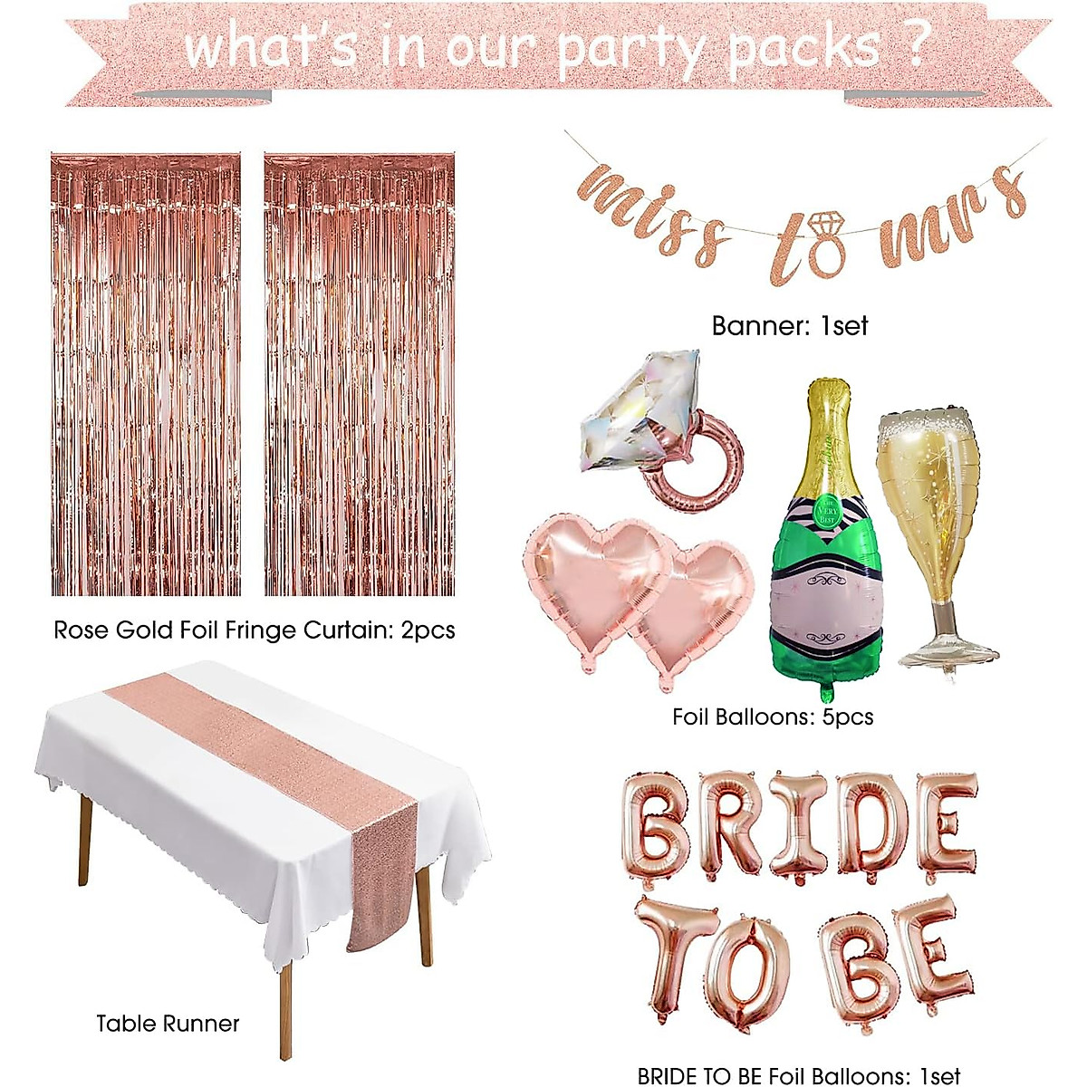 HIPEEWO Bachelorette Party Decorations, Bridal Shower Decorations Including Photo Props, Table Runner, Veil, Headband, Banner, Cups, Sash, Balloons, Topper, Sticker, Bride Bachelorette Party Supplies