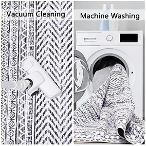 Zacoo Area Rug 9 x 12 Boho Rug Machine Washable Geometric Rug Indoor Modern Moroccan Floor Carpet Extra Large Soft Non-Slip Farmhouse Floorcover Home Decor Rug for Kitchen Living Room Bedroom, Grey