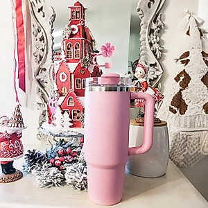 Clakioom Flower Straw Cover Cap for Stanley Cup, 3Pcs Straw Toppers Accessories Compatible with Pink Stanley Cup 40 Oz Tumbler, for Home and Party Decor (Pink)