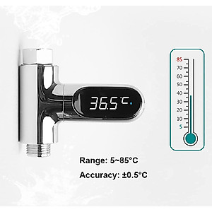 Shower Thermometer Led Digital Display Baby Bath Water Fahrenheit Celsius Thermometer 360°Rotating Screen for Home Bathroom Kitchen (Silver)