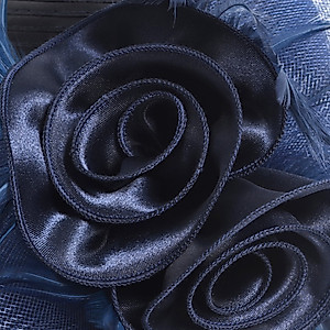 HISSHE Women Kentucky Derby Dress Church Wedding Party Feather Bucket Hat S608-A, Navy, Medium