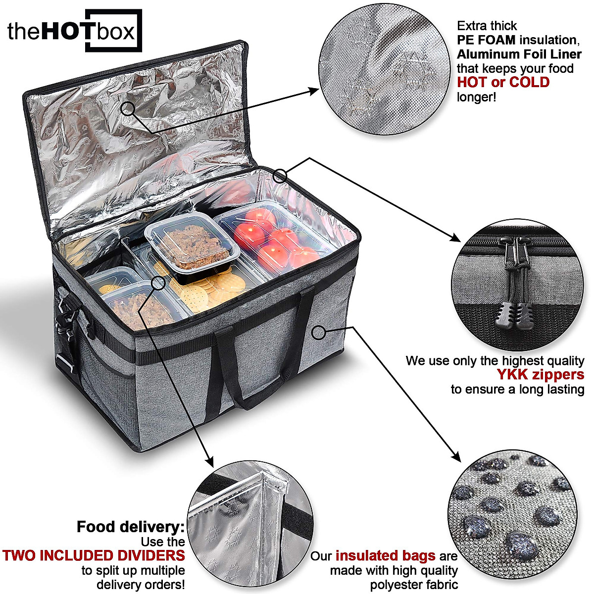 The HOT Box Insulated Food Delivery Bag - Premium Quality Bag for Hot and Cold Food for Uber Eats DoorDash Instacart Postmates Groceries Restaurants - XXL Sized Excellent for Catering - 23"x14"x15"