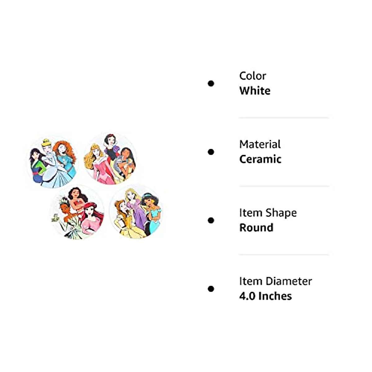 Zrike Disney Princess Courage to Be Kind Coasters - 4" Ceramic Drink Holders - Use for Hot or Cold Beverages Protects Surfaces Functional & Collectible Design Doubles as Decor Gift for Any Occasion