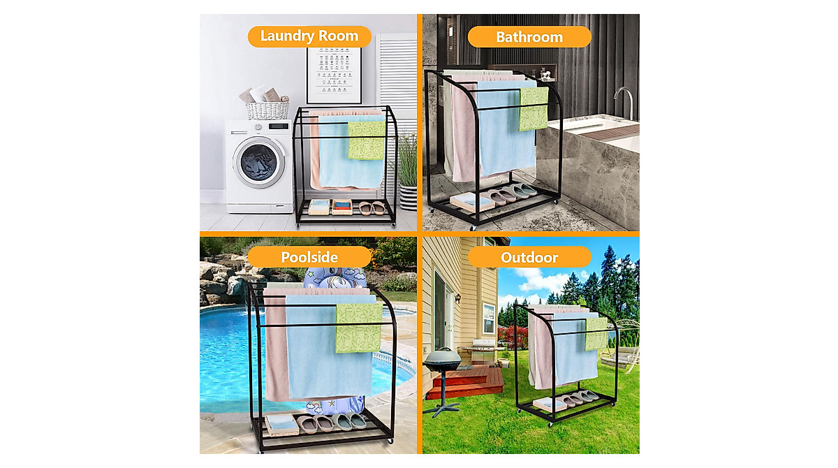 IDEALHOUSE Pool Towel Rack Outdoor with Wheels - Poolside Storage