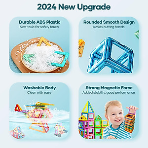 Assark Magnetic Tiles, 98pcs Magnetic Blocks Set Magnet Toys with 2 Cars, Kids Magnetic Building Blocks Set for 3 4 5 6 7 8+ Year Old Boys Girls, STEM Preschool Toys for Gift