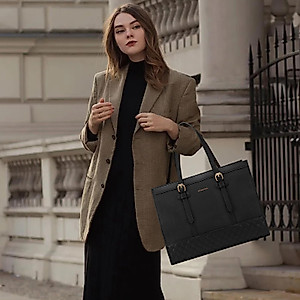 LOVEVOOK Laptop Bag for Women 15.6 inch Canvas Laptop Tote Bag, Large Capacity Work Bag with Clutch Purse, Computer Bag Office Business Briefcase, Casual Handbag for Travel College Teacher School