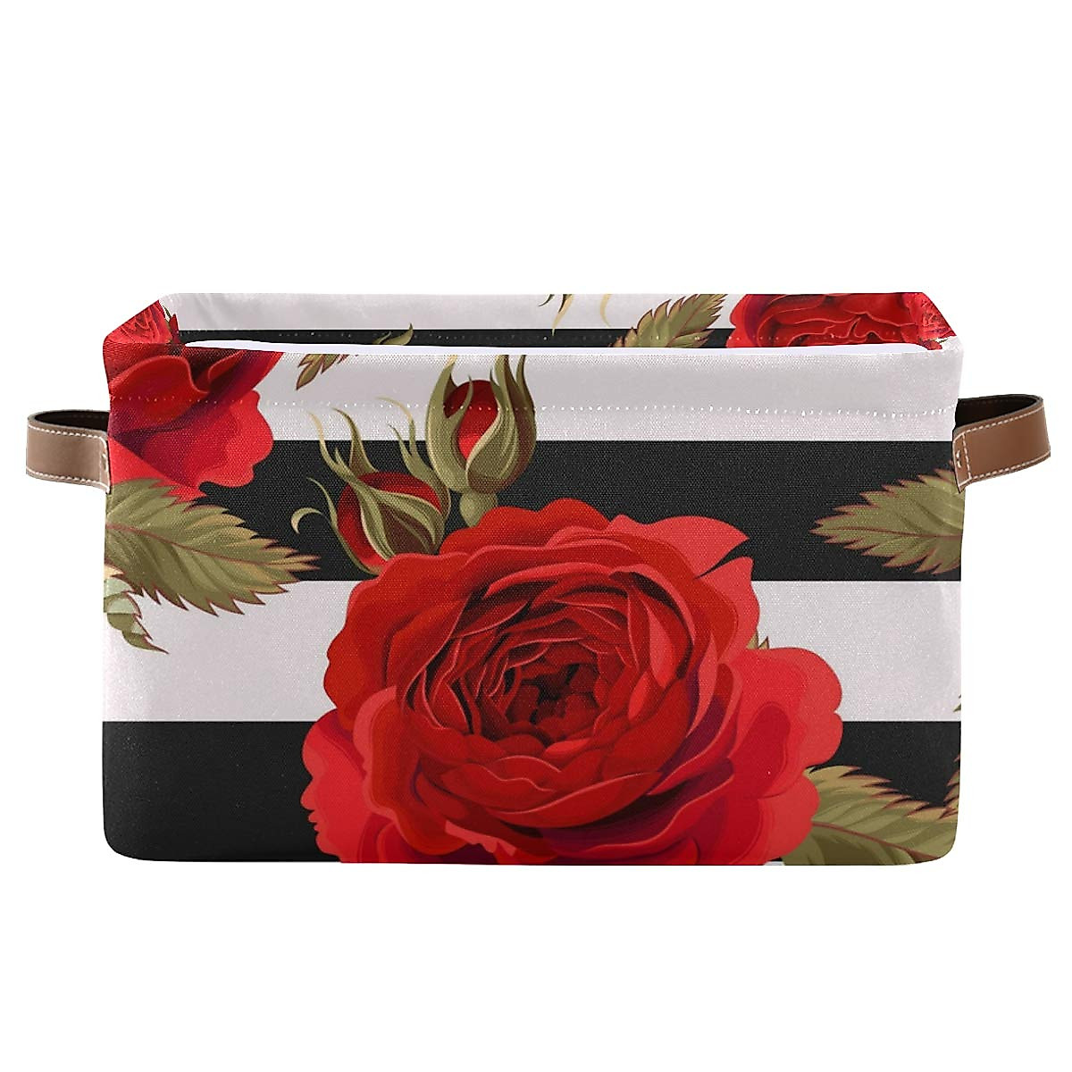 AUUXVA Red Rose Floral Flower Storage Basket Collapsible Cloth Storage Cube Basket Bins Organizer with Handles Rectangular Large Toys Shelf Closet for Nursery Bedroom Home Office