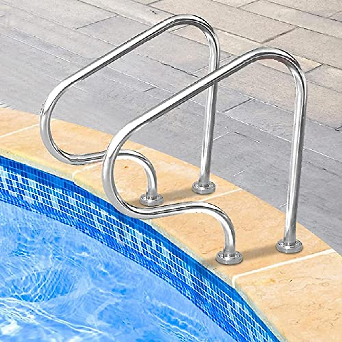 ANSNAL Swimming Pool Handrails, 304 Stainless Steel Pool Safety Handrail, Tube Wall Thickness 1mm, for Garden Backyard Pools/Silver/B (Silver A)