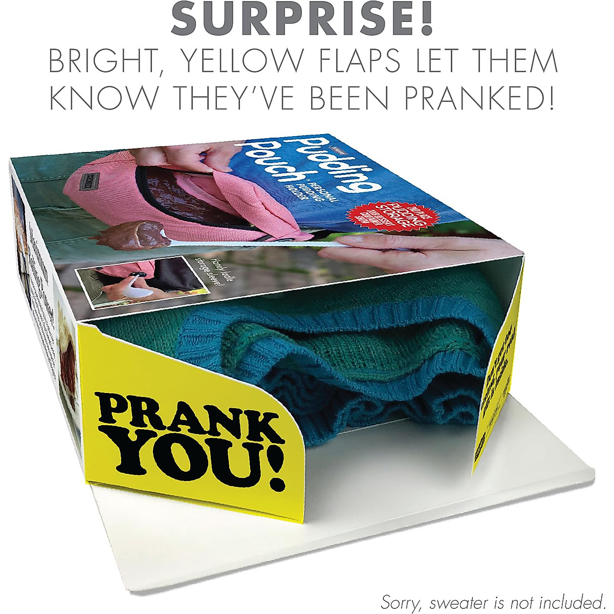 Prank-O Prank Gift Box, Pudding Pouch, Gag Gift Empty Box, Practical Joke for Christmas Gifts, Holiday Gift Wrap, White Elephant Gift Box, Funny Gift Idea