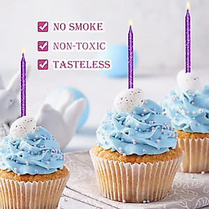 24-Count Glitter Long Thin Birthday Candles, Dark Purple Long Stick Birthday Cake Candles Set, Cake Candles Decorations for Birthday Party Wedding Anniversary Supplies