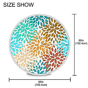 Blueangle 60 Inch Outdoor Waterproof Summer Flower Pattern Round Tablecloth with Umbrella Hole for Camping, Patio, Picnic, Spring, Summer