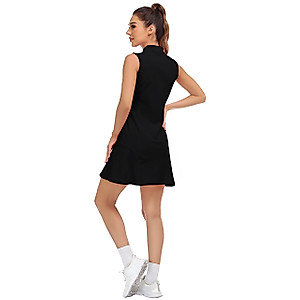 MoFiz Women's Golf Tennis Polo Dress Sleeveless Zip Up Lightweight Quick Dry Moisture Wicking Athletic Sports Workout Black M