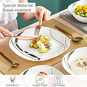 VEWEET Fionaglas 24-Piece Dinner Sets Break Resistant Dinnerware Set for 6, Opal Glassware Plates and Bowl Sets of Dinner Plates, Soup Plates, Dessert Plates, Bowls, Service for 6