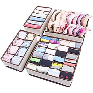 Amelitory Underwear Organizer Drawer Divider Foldable for Bras Panties Socks 4 Set, Beige