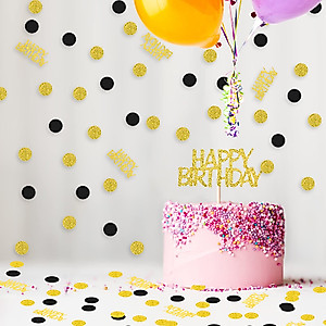 Happy Birthday Party Confetti for Table Glitter Black and Gold Birthday Table Confetti,Sprinkling Scatter Circle Dots Birthday Confetti Paper for Birthday Party Table Confetti Decorations (100 PCS)