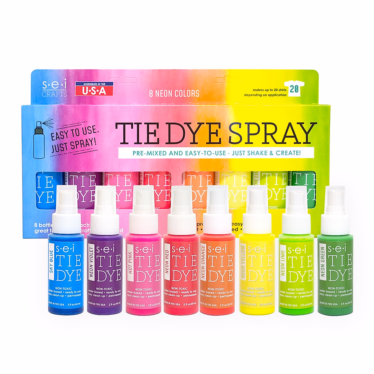 S.E.I. Neon Tie Dye Kit, Fabric Spray Dye, 8 Colors