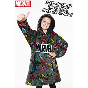 Marvel Hoodies for Boys, Fleece Oversized Blanket Hoodie Avengers Gifts for Boys (Grey Aop)