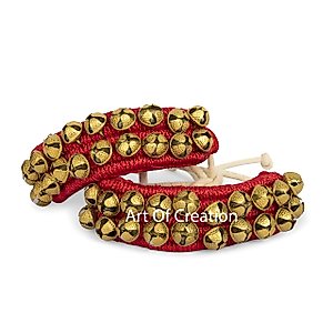 Art of Creation Kathak Dancing Ghungroo Bells 2 Line Classical Dancers Anklet Musical Instrument Bharatnatayam Indian Traditional 40 Bell Red Padded