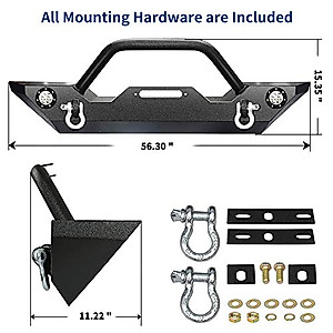 YITAMOTOR Front & Rear Bumper Combo Compatible with 1997-2006 Jeep Wrangler TJ with 2" Hitch Receiver & D-Rings & Square Lights, Upgraded Textured Black Bumper w/Winch Plate