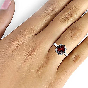 JEWELEXCESS 2.20 CTW Garnet & Accent Black and White Diamonds Ring in Sterling Silver