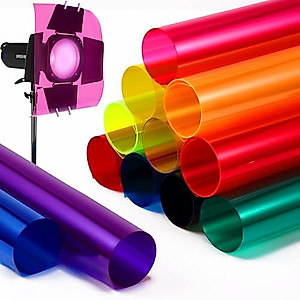 Barydat 12 Pcs Correction Gel Light Filter 16x20'' Lighting Diffuser LED Diffuser Tape Lighting Gels Transparency Sheets Color Gels for Lighting Lamp Photo Studio Headlight Film (Multicolored,PVC)