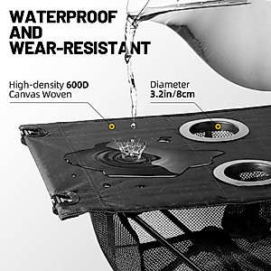 ZUNE LOTOO Portable Camping Table Folding, Small Beach Table Foldable with Drink Holder & Mesh Storage & Carry Bag Compact Camp Tent Side Table for Picnic Tailgate Travel Outdoor Fishing Backpacking