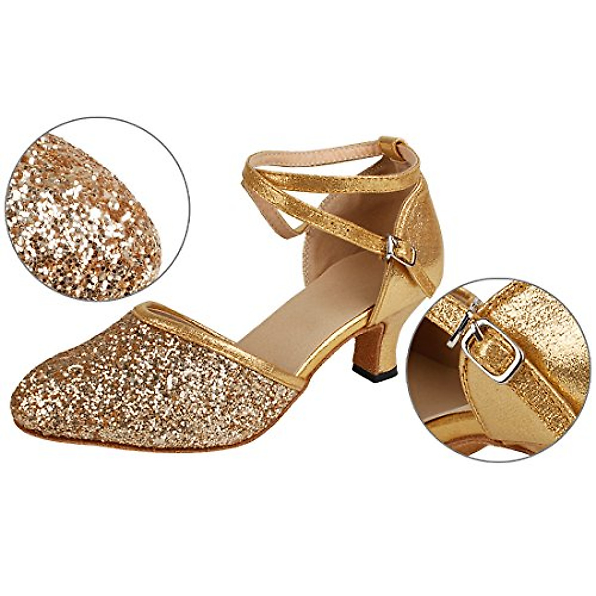 Andux Women's Ballroom Leather Dancing Shoes for Latin Chacha Samba Modern Jazz 3.5cm Heel LDWX-01 (42, Gold)