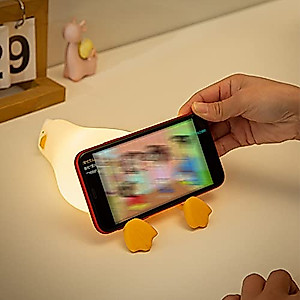 HAPPYBAG LED Lying Flat Duck Night Light, 3 Level Dimmable Nursery Nightlight,Cute Lamps Silicone Squishy Light Up Duck,Rechargeable Bedside Touch Lamp for Breastfeeding Toddler Baby Kids Decor