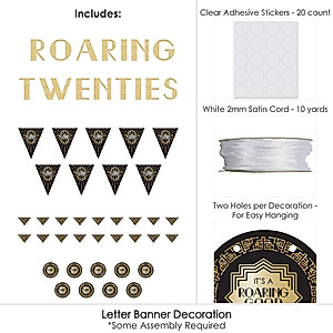 Big Dot of Happiness Roaring 20's - 1920s Art Deco Jazz Party Letter Banner Decoration - 36 Banner Cutouts and No-Mess Real Gold Glitter Roaring Twenties Banner Letters
