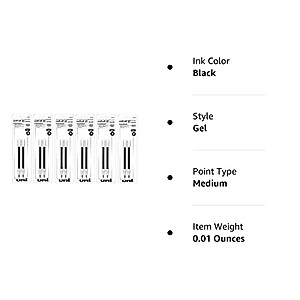 Uni-Ball Signo 207 Gel Pen Refills, 0.7mm, Medium Point, Black Ink, Pack of 12