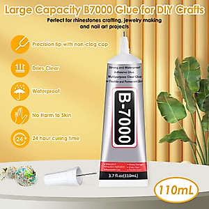 B7000 Glue Clear for Rhinestones, 2Pcs 110mL B-7000 Jewelry Bead Gem Glue with Crystal Rhinestones, Tweezer Dotting Rhinestone Tool for Clothe Fabric Shoes DIY Crafts Jewelry Making Nail Art