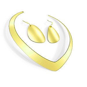 Gifytel Halloween Costume Princess Gold Necklace and Earrings Collar Bib Simple Statement Necklace Jewelry Dangle Large Big Teardrop Earrings Party Costumes Accessories for Women