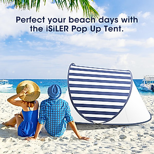 ISILER Pop Up Beach Tent, Portable Outdoor Beach Shade Tent, UPF 50+ Baby Beach Shelter, Easy Setup Windproof Waterproof Beach Canopy