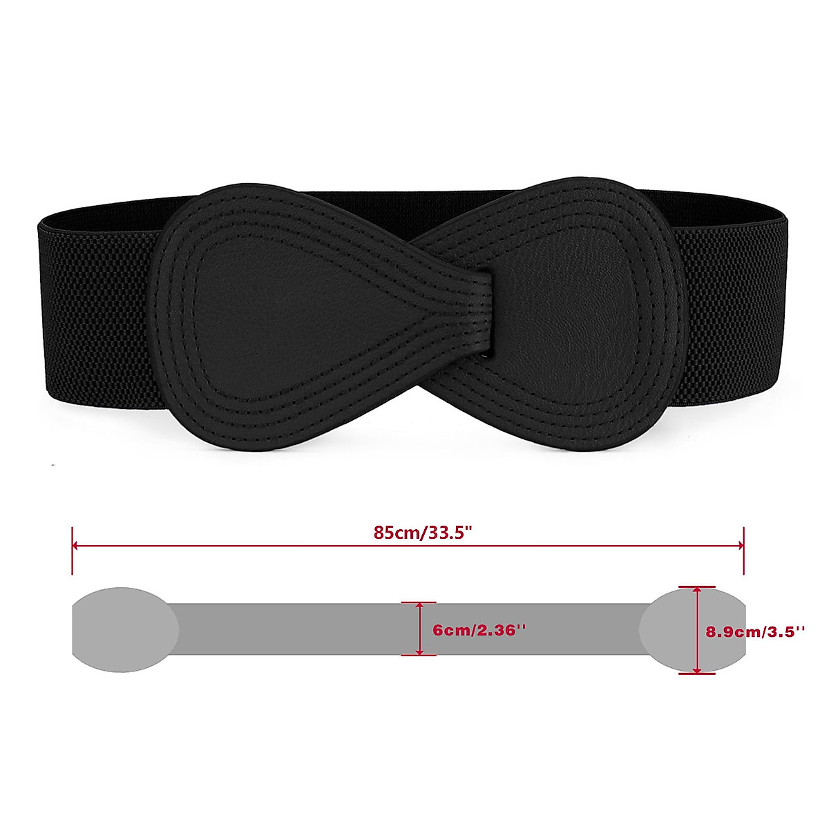 Allegra K Interlock Buckle 8-shaped Faux Leather Elastic Belt Cinch Waistband for Lady Fit Waist Girth:25"/63.5cm-37"/94cm Black