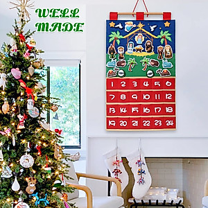 Timoo Nativity Advent Calendar 2024 Fabric Christmas Countdown Calendar for Kids Wall Christmas Advent Calendar with Pockets and 24 Unique Stuffed Figures