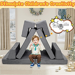 LFCREATOR Kids Play Couch,Modular Couch for Toddler and Baby Playroom/Bedroom,Imaginative Convertible Play Couch for Boys Girls.Gift for Kids,Grey