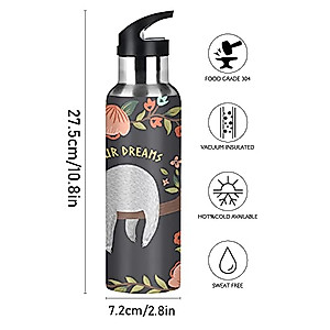 Kids Sloth Insulated Water Bottle with Straw Lid & Handle Reusable Vacuum Stainless Steel for Girls