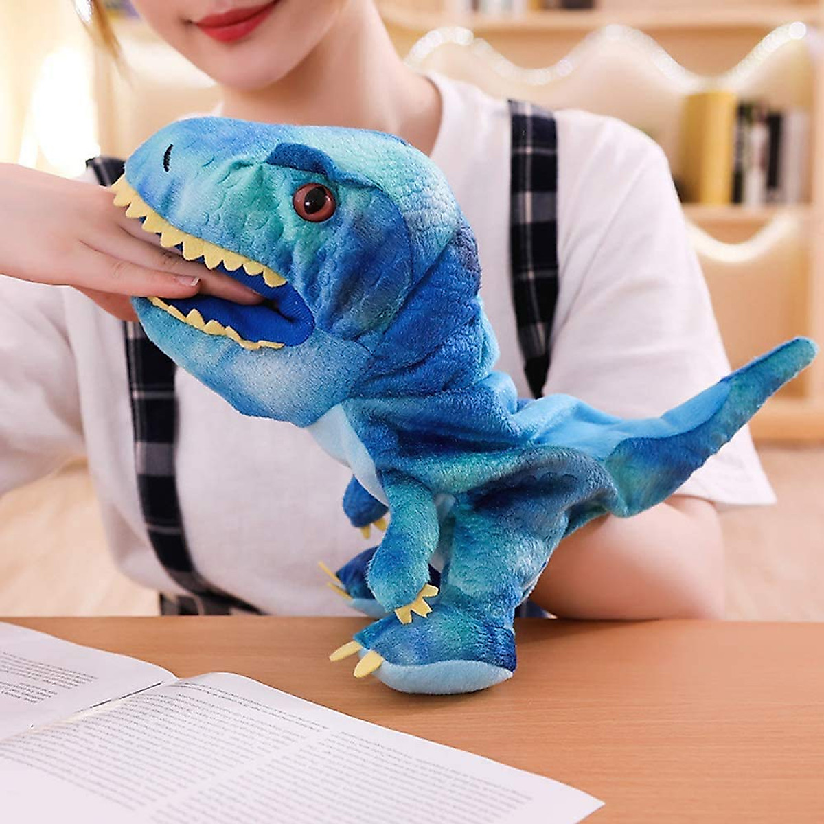 HooYiiok Plush Dinosaur Hand Puppets,Dinosaur Stuffed Animal Cute Soft Plush Toy Great Birthday Gift for Kids 11 inches Open Movable Mouth for Creative Role Play