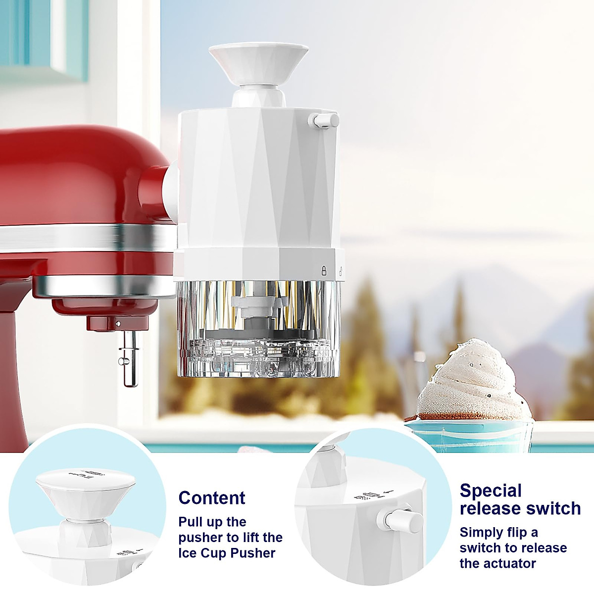 GVODE Shaved Ice Attachment for KitchenAid Stand Mixer, Snow Cone Shaved Ice Machine with Coarse and Fine Blades,8 Ice Cube Molds,Kitchen Aid Accessories and Attachments