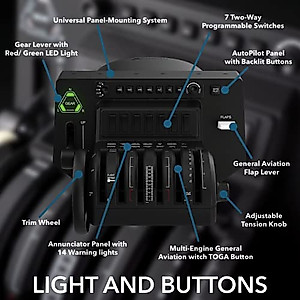 Honeycomb Bravo Flight Simulator Throttle Quadrant - Trim, Gear, Flaps, Autopilot, Radio Switch Panel - 6 Interchangeable Levers – Desk Clamps Included - Programmable Functions – USB-C Cable Included