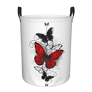 Foruidea Red And Black Butterfly Laundry Basket,Laundry Hamper,Collapsible Storage Bin, Oxford Fabric Clothes Baskets,Nursery Hamper For Home,Office,Dorm,Gift Basket