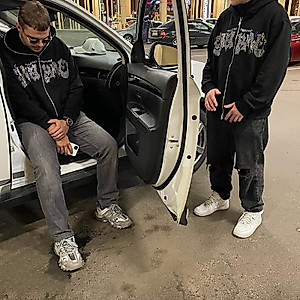 Y2k Sweatshirt Women Men Oversized Aesthetic Zip Up Hoodie Vintage Graphic Printed Skeleton Skull Bone Butterfly Halloween Harajuku Gothic Casual Teen Girls Loose Jacket Tops (Black Reinstone1 , XL )