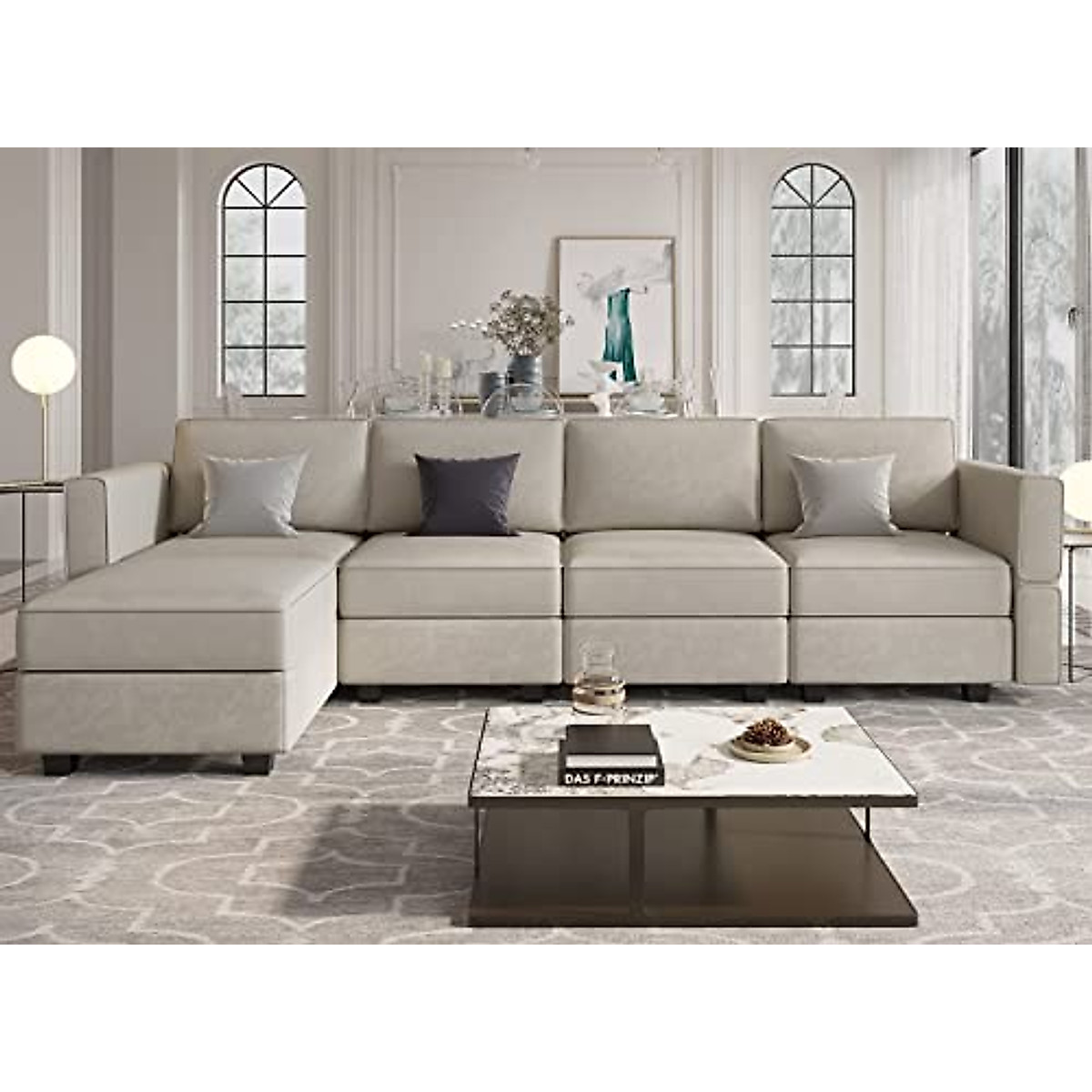 Belffin Modular Sectional Sofa Couch with Reversible Chaise Velvet L Shaped Couch with Storage 4-seat Convertible Sofa Grey…