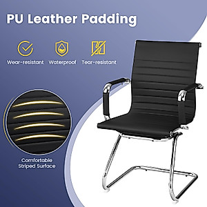 Tangkula Office Guest Chair Set of 6, Heavy Duty Reception Chairs Conference Room Chairs with Protective Arm Sleeves & Sled Base, Modern PU Leather Classic Mid Back Guest Chairs no Wheels